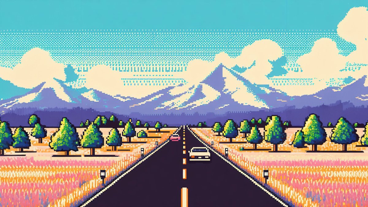 Pixel Art C64 Style Road and Cars Wallpaper