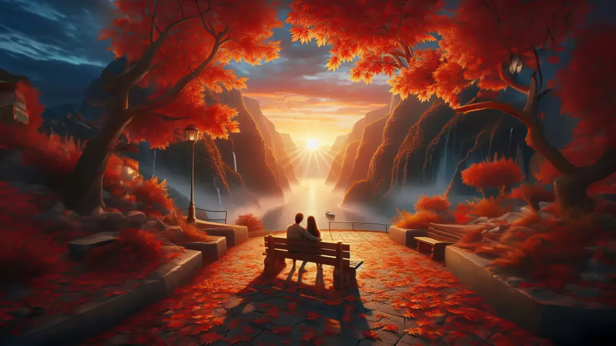 Romantic Autumn Sunset Wallpaper - A Stunning Fall View